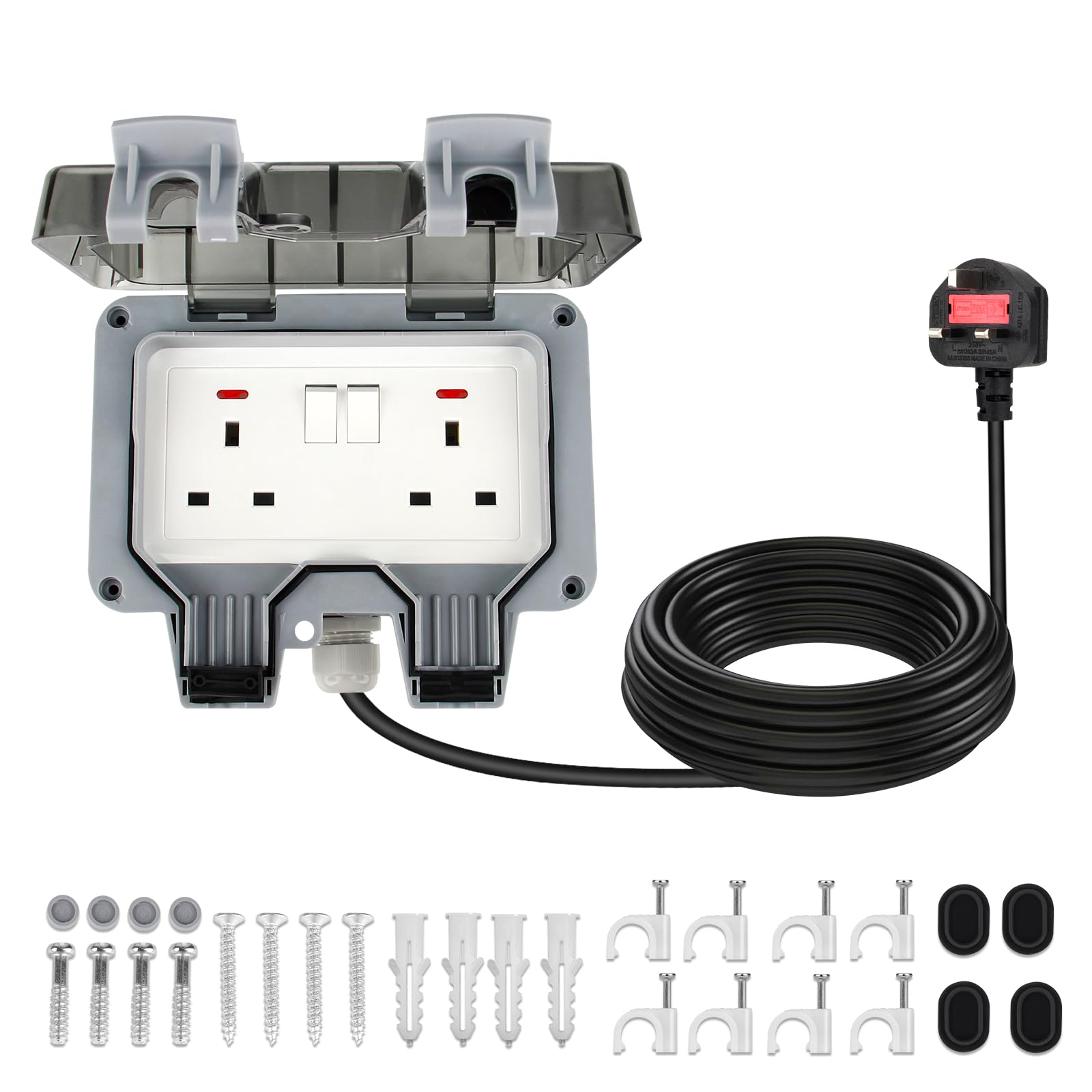 JMEST LEAD Outdoor Socket Cover Box with 10M Extension Lead Waterproof ...