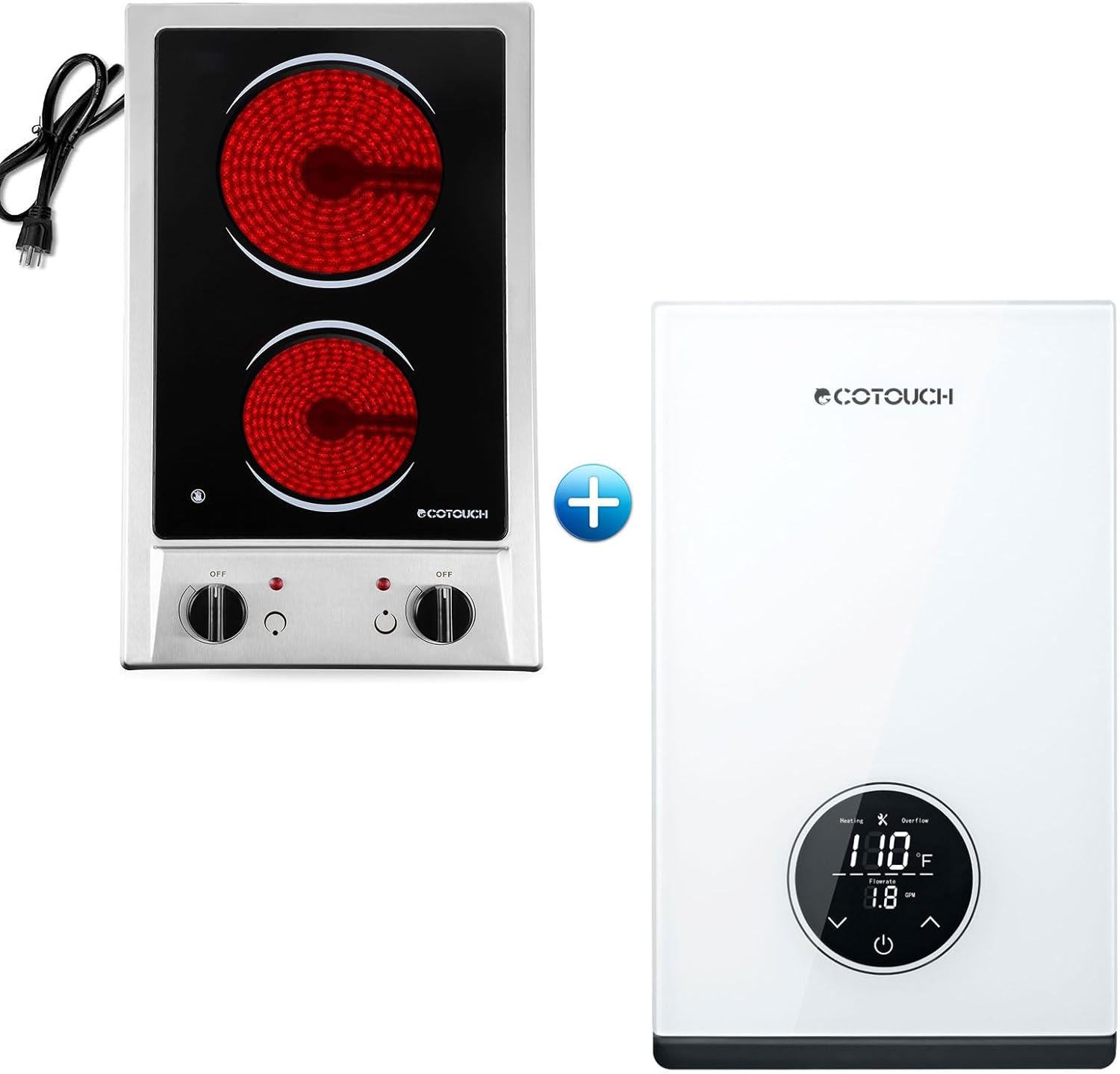 ECOTOUCH 8kW 240V Tankless Water Heater Electric and 2 Burner Electric ...