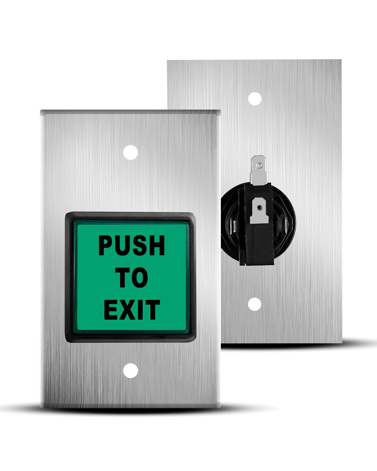 Push to Exit Button with Green LED Light, Indoor Green Square Request to Exit Button Release for ...
