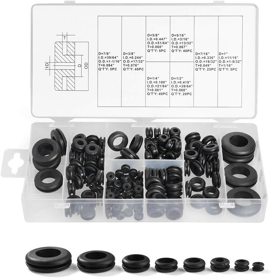 Amazon.com: Bestgle 180pcs Rubber Grommet Assortment Kit Electrical ...