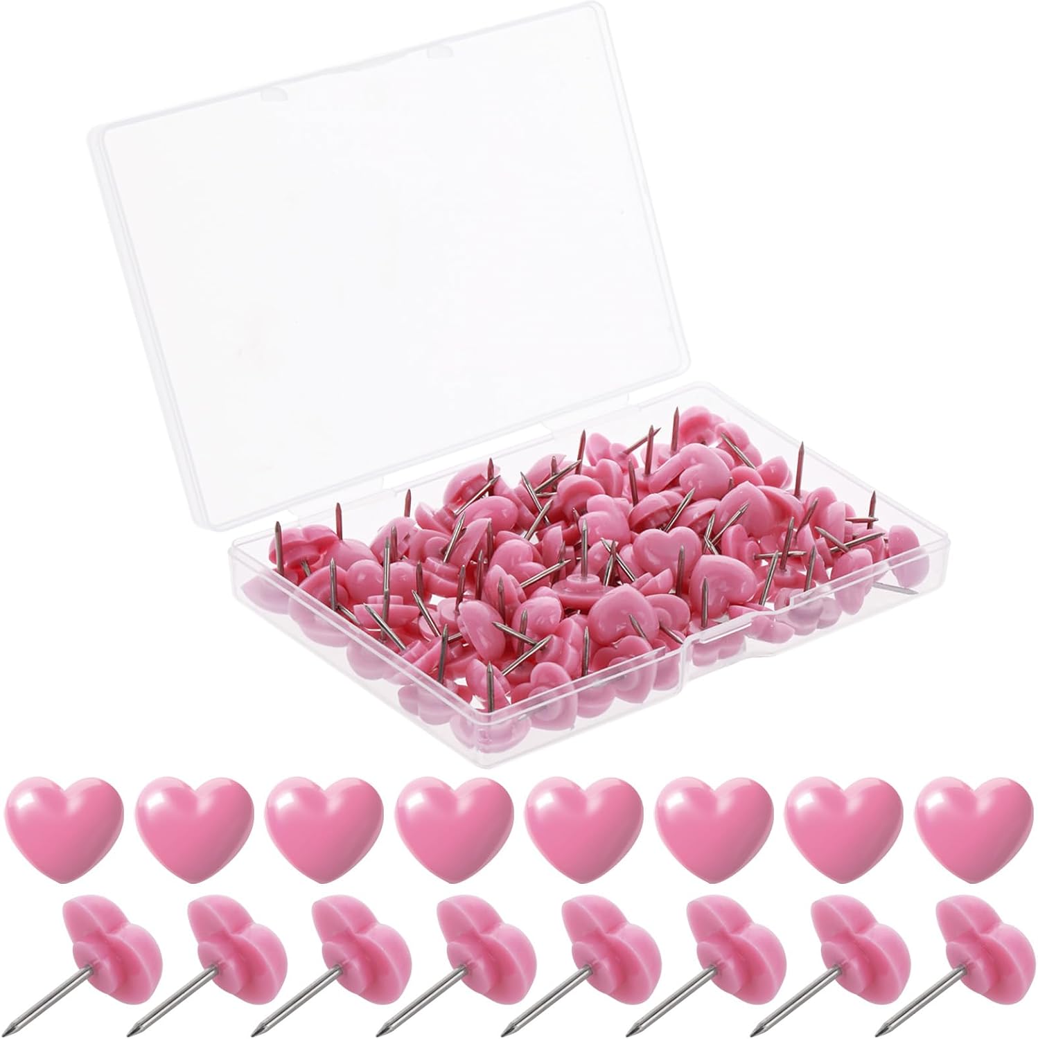 Amazon.com: 100Pcs Pink Push Pins，Cute Heart Push Pins with Metal Point ...