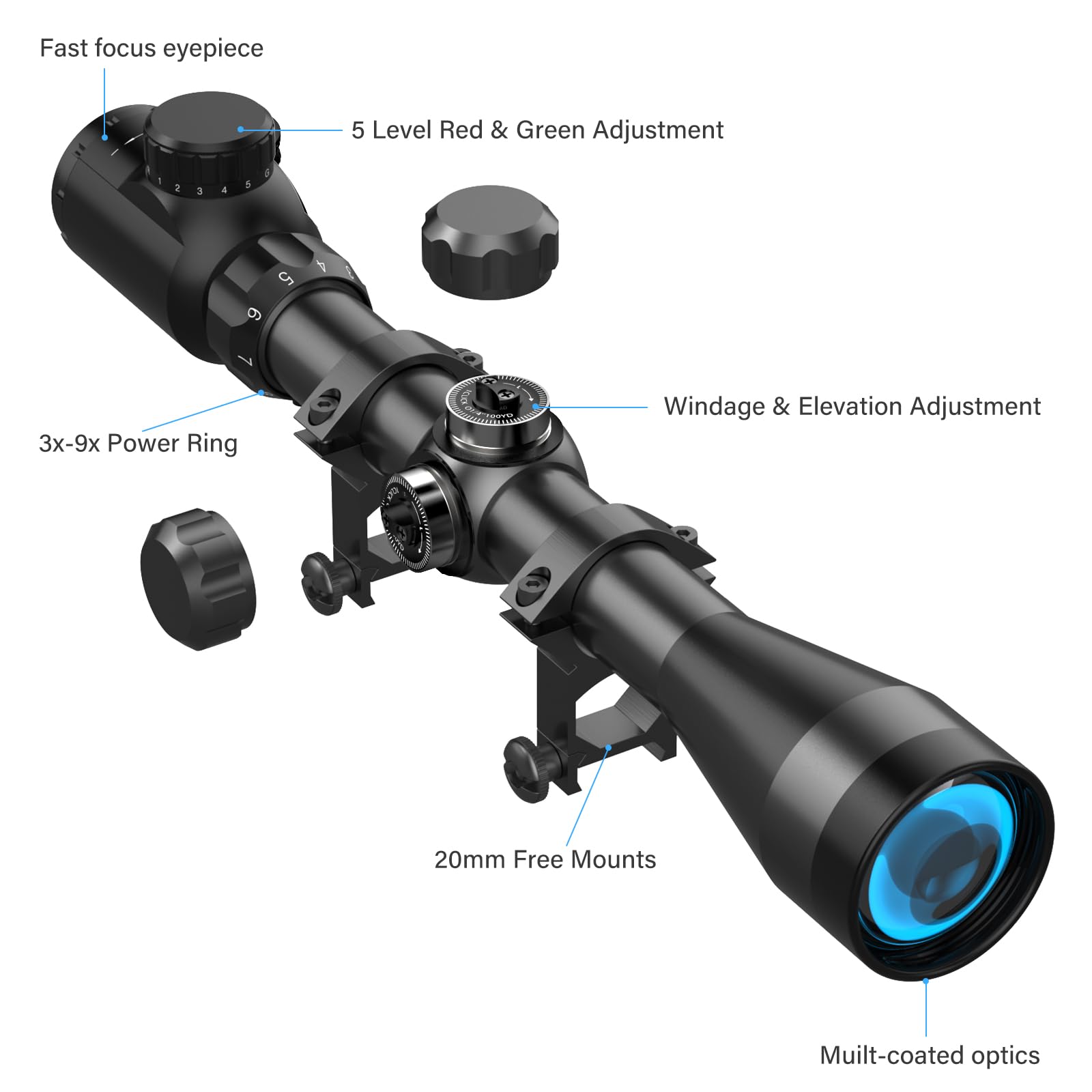 Snapklik.com : Loneliace 3-9x40 EG Rifle Scope - Hunting Scopes For Rifles - Red And Green Long ...