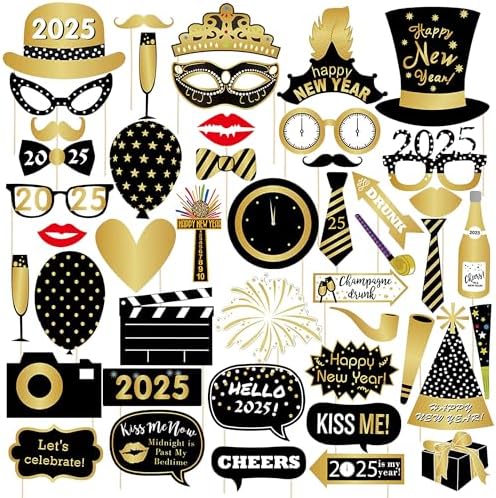 Amazon.com: Lucleag 46Pcs New Year Photo Booth Props 2025, New Years ...