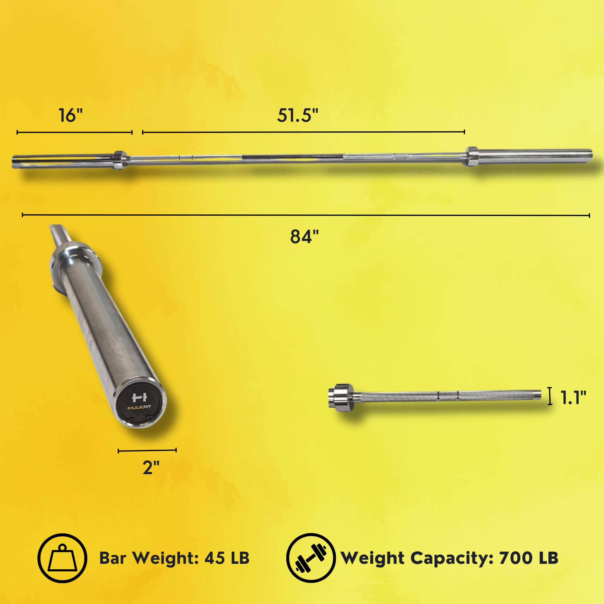 Snapklik.com : HulkFit Solid 2-Inch Olympic Bar Barbell Weight Lifting ...