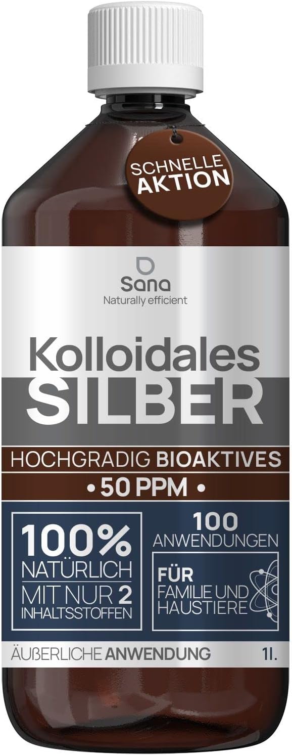 Kolloidales Silber 50 PPM 1000 ml Premium Silberwasser Stärker als 25ppm Für Mensch, Hund ...