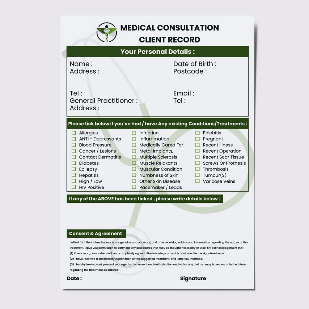 Pack of 50 Medical Client Cards A5 Portrait Client Record Card (148 x ...