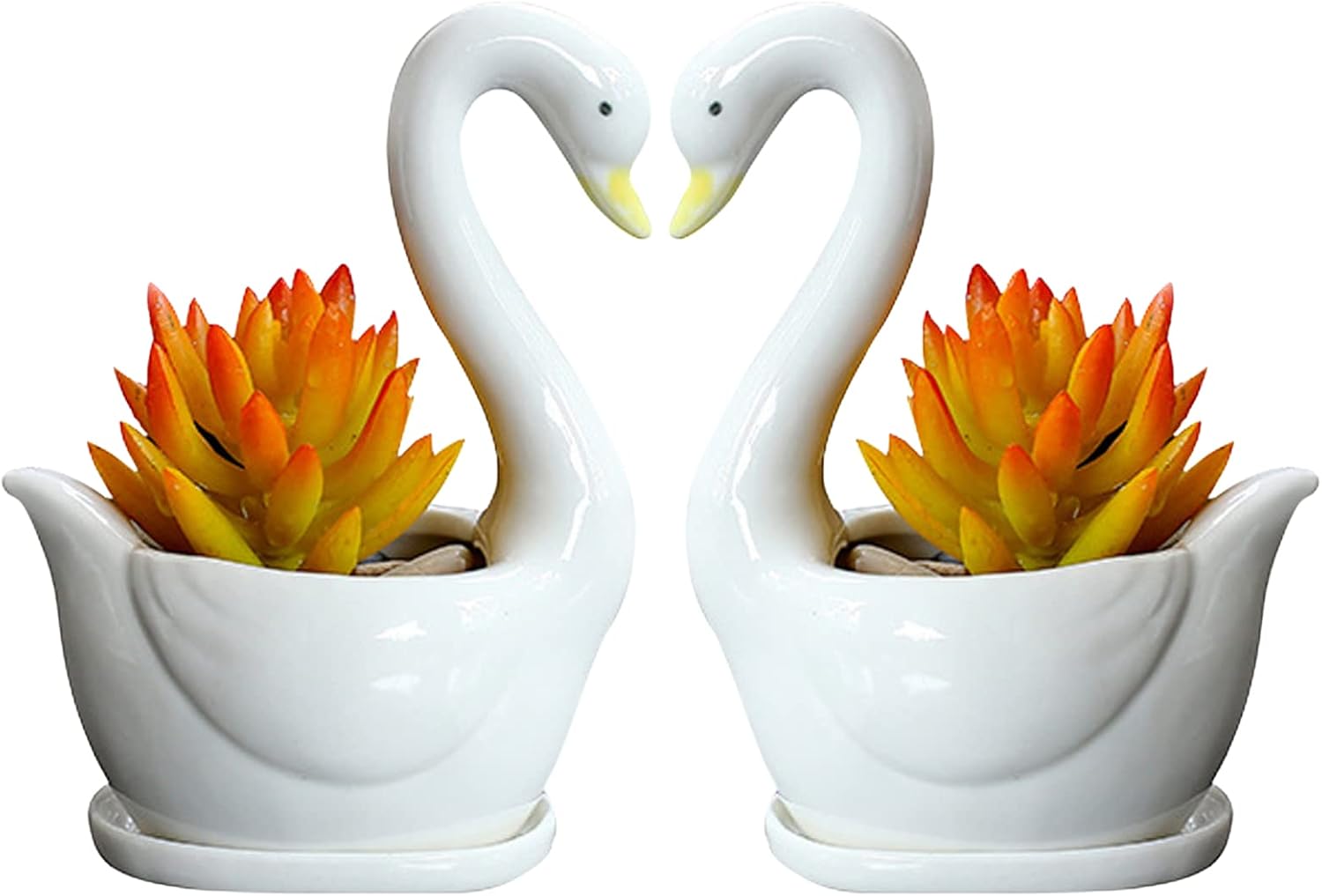 Amazon.com : belupai 2PCS White Swan Ceramic Flower Pot with Drainage ...