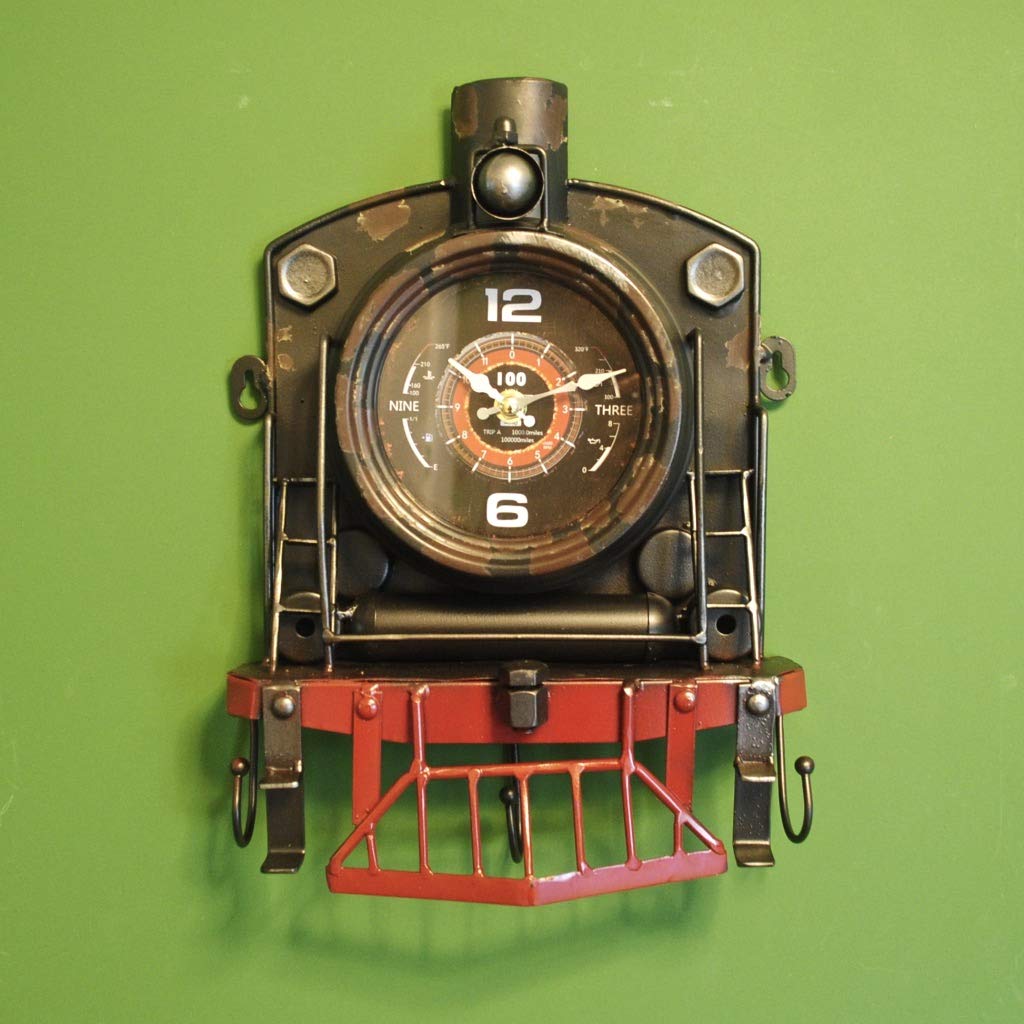 Vintage Locomotive Train Steam Engine Wall Clock With Hooks - Novelty ...