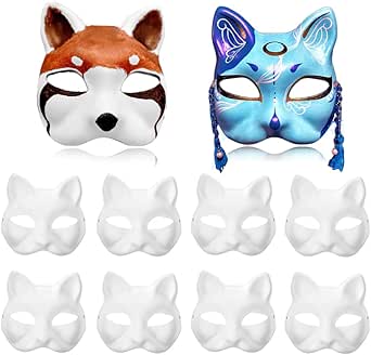 Amazon.com: KATISHYRO 10 Pack Cat Masks for Kids DIY Blank White Cat ...