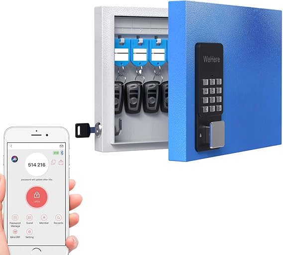 WeHere Key Lock Box Wall Mount(16 Keys), Smart Key Cabinet, OTP/APP ...