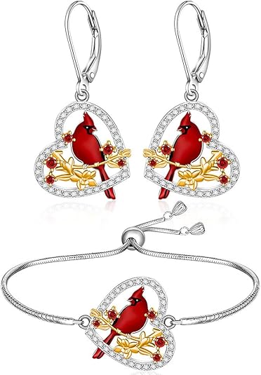 Amazon.com: Cardinal Earrings Red Cardinal Bracelet for Women Sterling ...