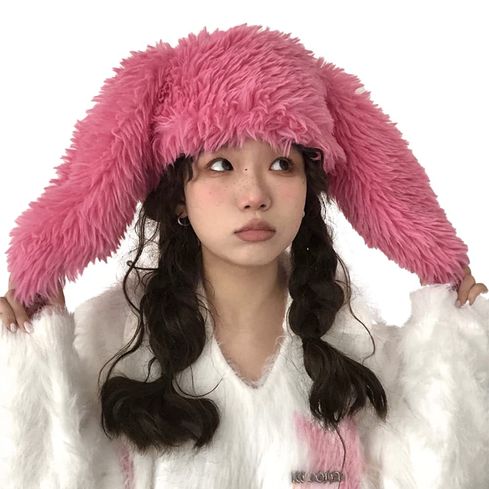 Topwon Bunny Ears Hat Plush Faux Fur Fluffy Rabbit Cap Dress Up Costume ...