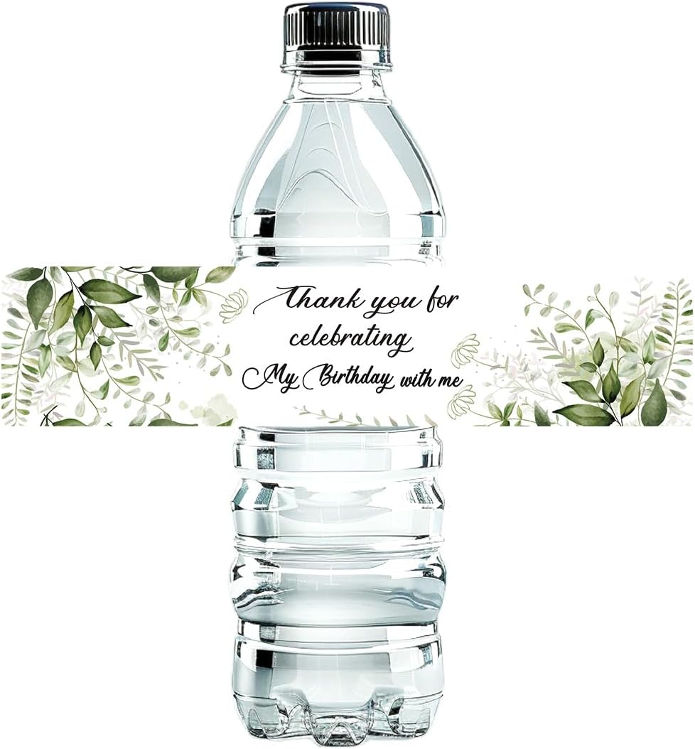 Amazon.com: 100 Pcs Greenery Floral Birthday Water Bottle Labels ...