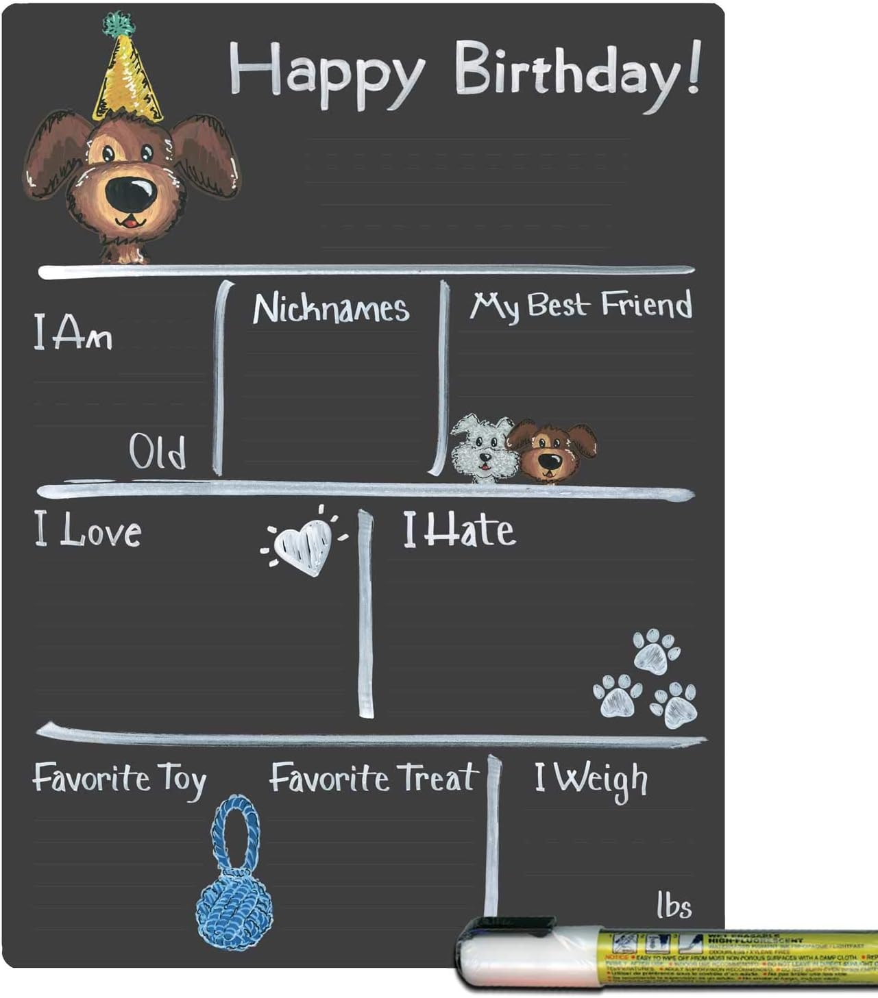 Amazon.com: Cohas Birthday Milestone Board for Dogs with Party Theme ...