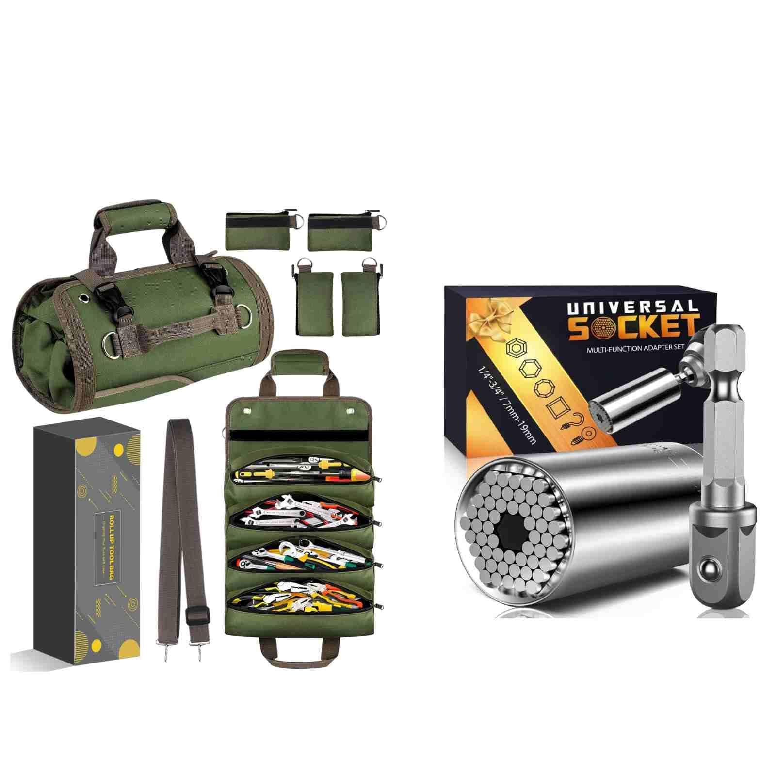 HANPURE Universal Socket Tools & Green Tool Bag Roll Up Organizer ...