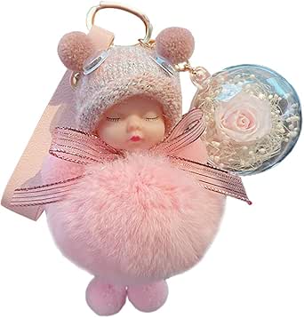 KENANLAN Sleeping Baby Keychain Cute Baby Doll Keychain with Faux Fur ...