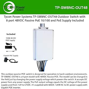 Tycon Systems TP-SW8NC-OUT48 8 Port 48V DC Passive POE 10 & 100 Outdoor ...