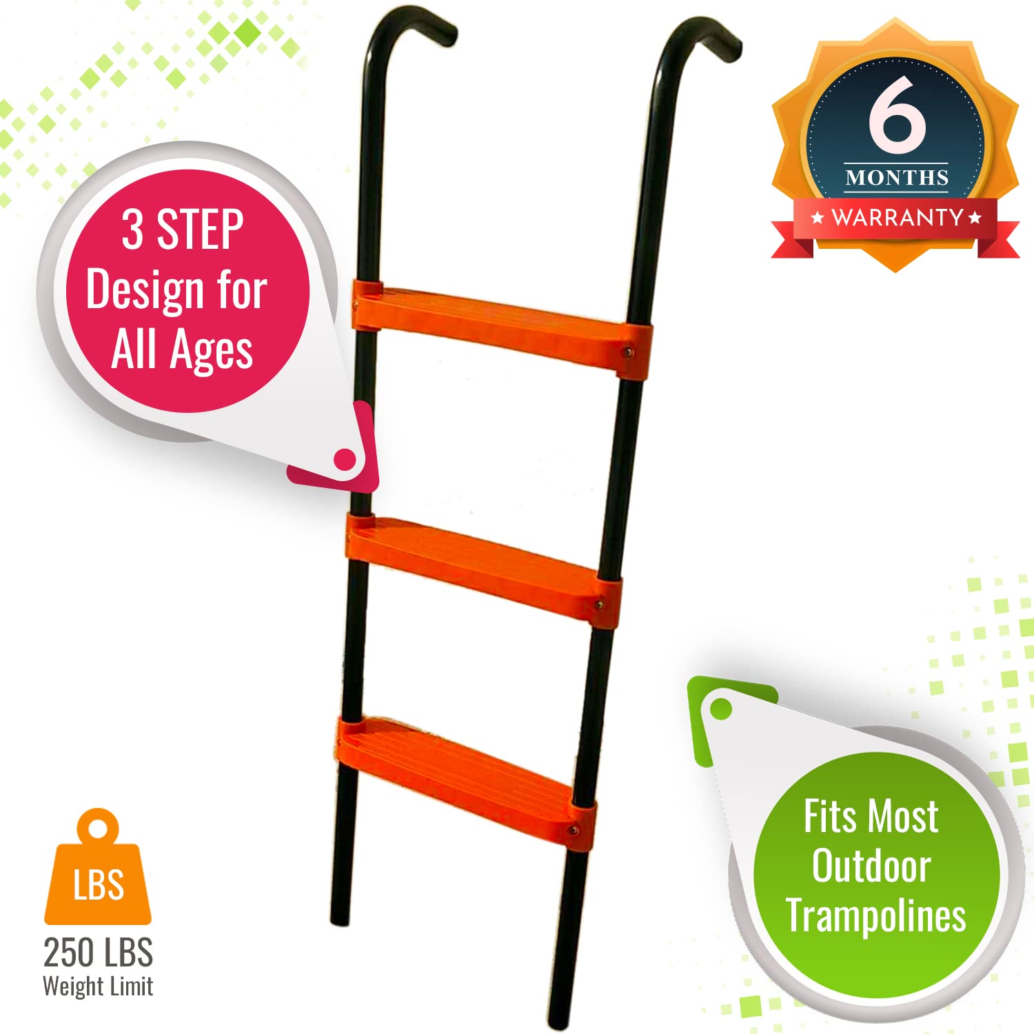 Snapklik.com : Trampoline Ladder - 3 Step Wide Universal Trampoline ...