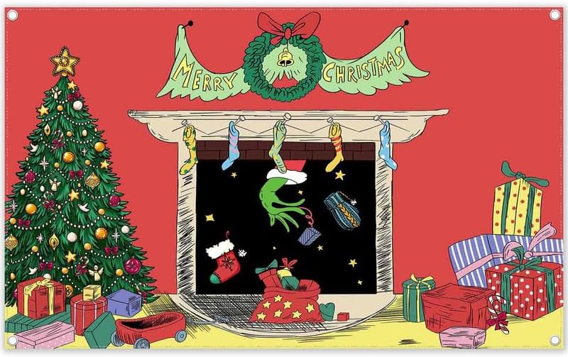 Amazon.com : Yriujul 72x43inch Polyester Merry Grinchmas Fireplace ...