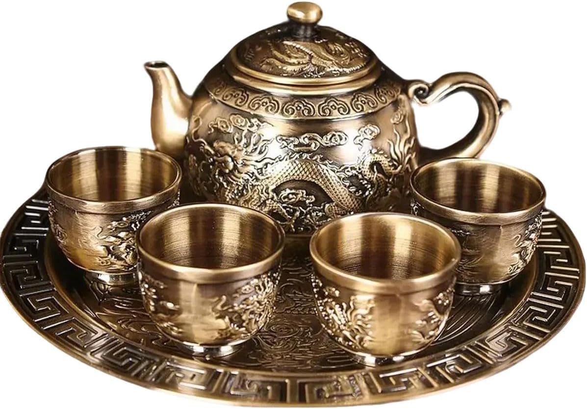 Amazon.com | ZLXHDL Brown Tea Cup Set,Vintage Zinc Alloy Tea Pot and ...