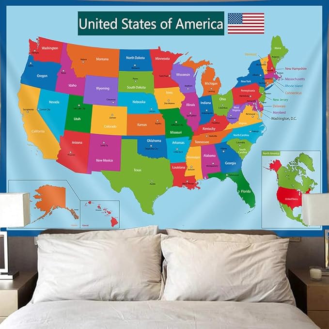 Amazon.com: United State Map Tapestry, US Maps Tapestry for Kids Adults ...