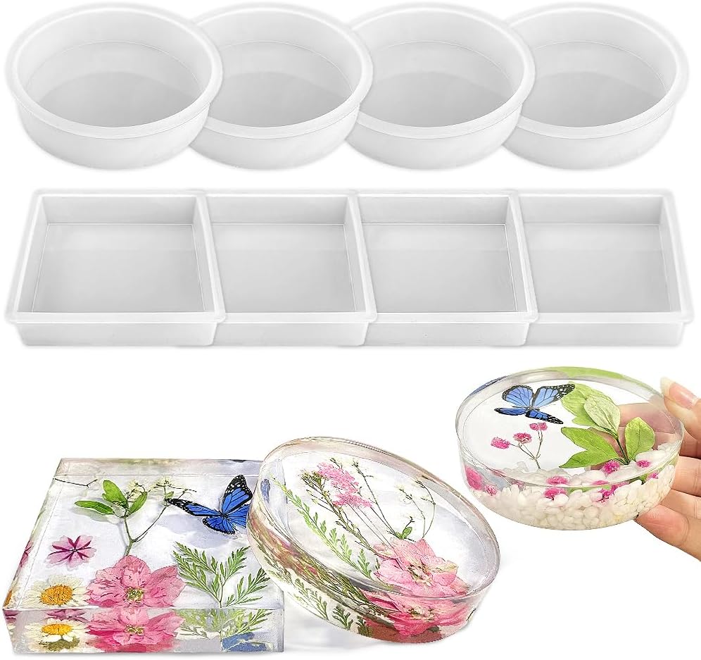 RESINWORLD 8 Pack Deep Coaster Molds, Square Round Coaster Resin Molds ...