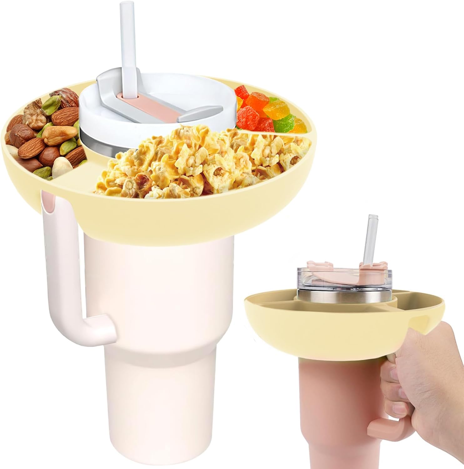 Snack Bowl for 40 oz Tumbler with Handle, 3 Compartments Tumbler Snack ...