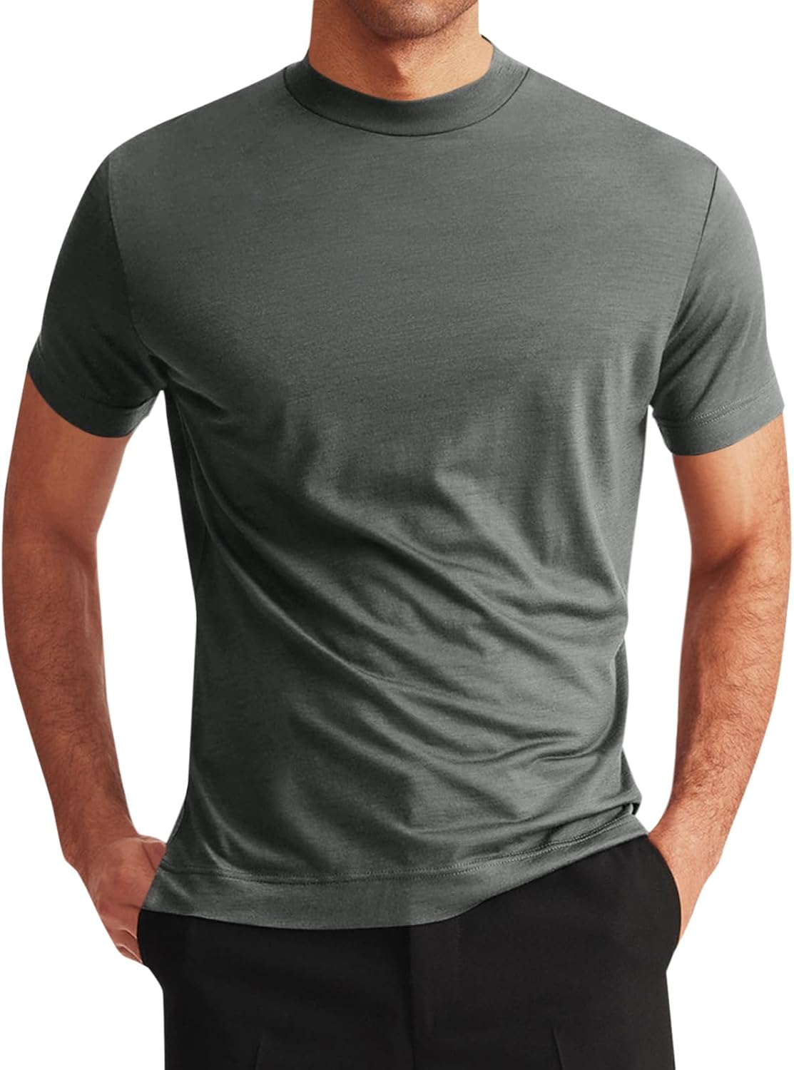 Runcati Mens Mock Neck T Shirt Causal Short Sleeve Muscle Shirts Slim ...