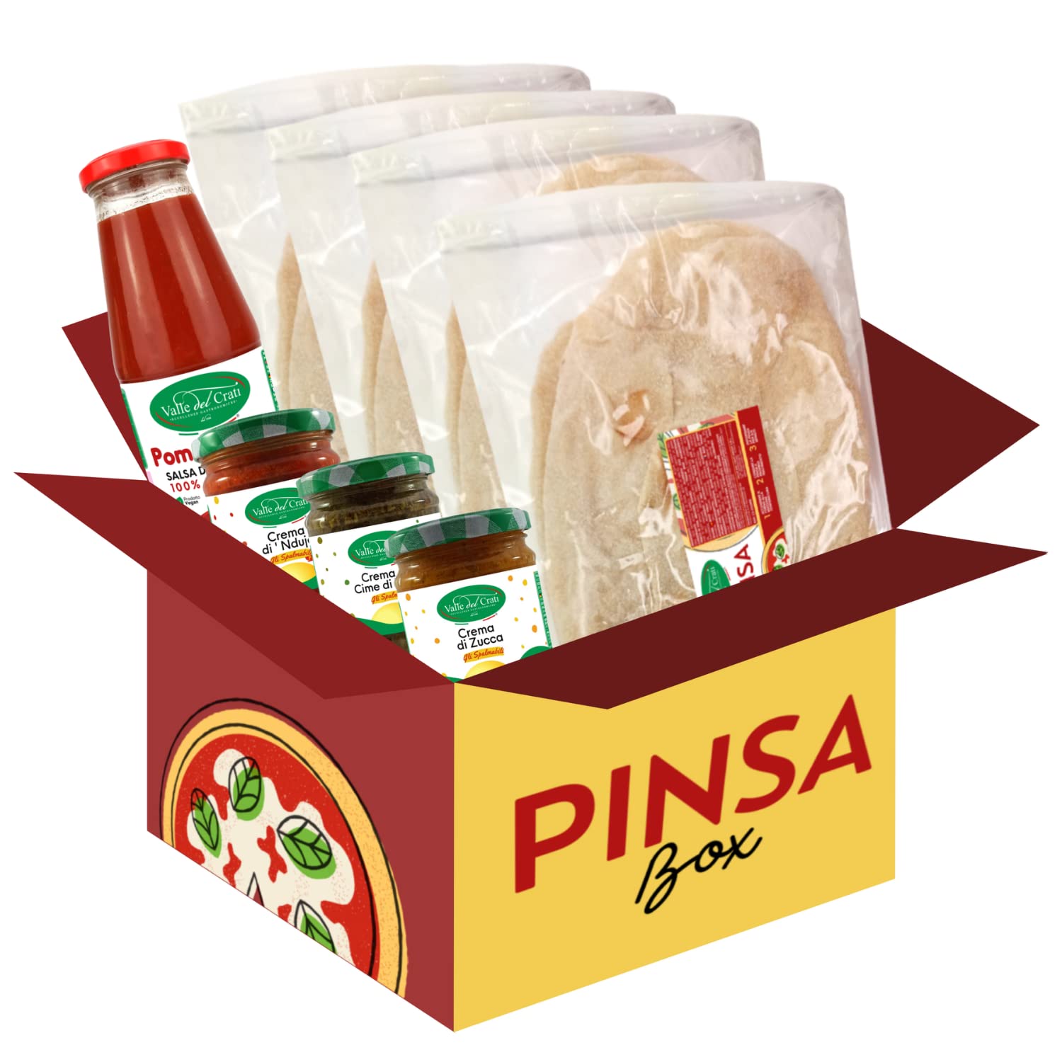 Gourmet-Pinsa-Box mit 8 vorgekochten Pinsa-Böden, Tomatensauce und ...