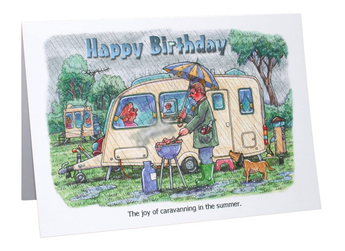 Happy Birthday Caravan Caravanning Humour Cartoon A5 Funny Blank ...