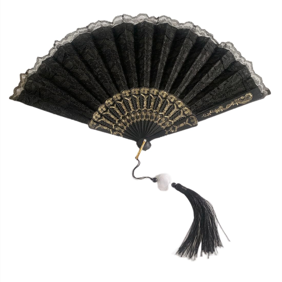 Amazon.com: sehtorry Black Lace Folding Hand Fan Chinese Foldable ...