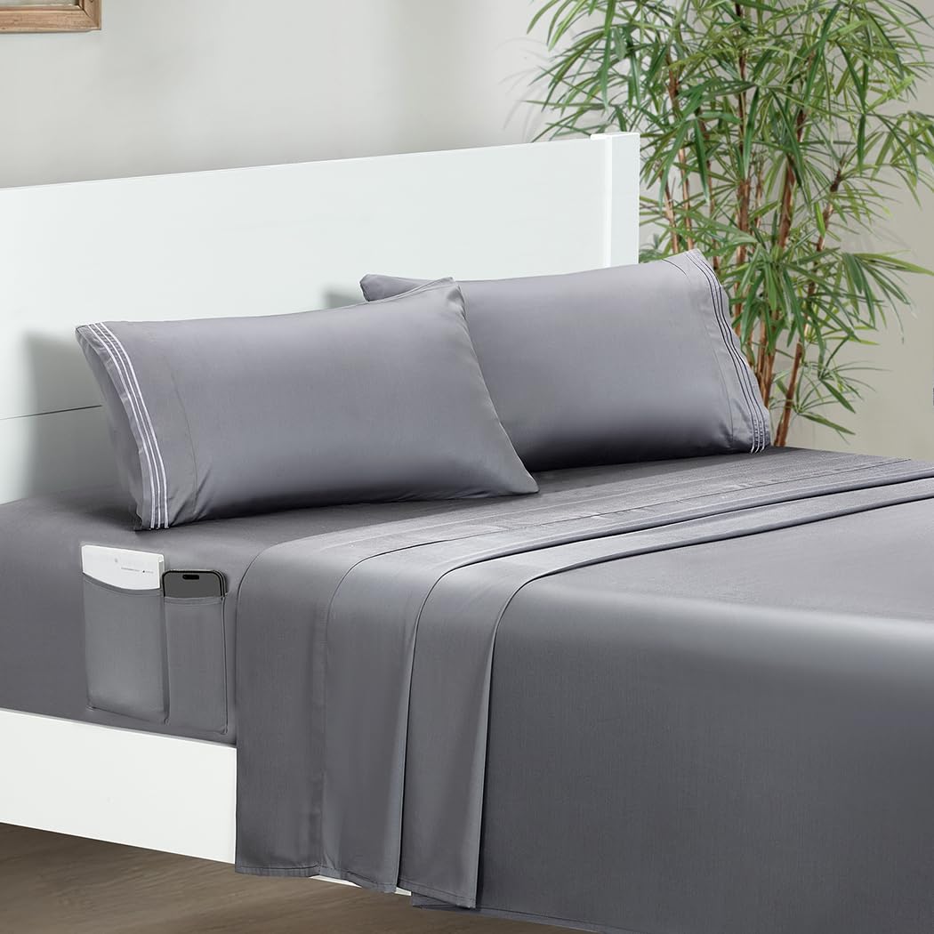 Amazon.com: Lekesky Queen Sheets, Grey Queen Sheet Set, 100% Viscose ...