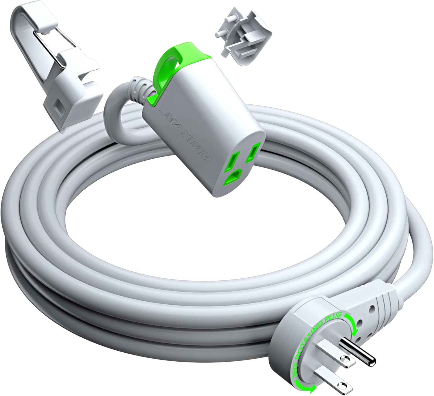 Amazon.com: Maximm 360° Rotating Flat Plug Extension Cord 15 ft, White ...