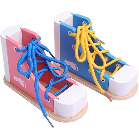 Amazon.com: Melissa & Doug Deluxe Wood Lacing Sneaker - Learn to Tie a ...