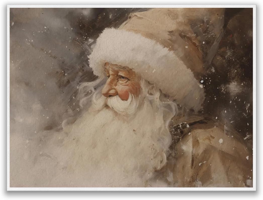 Amazon.com: Vintage Santa Claus Painting Christmas Wall Art - Neutral ...