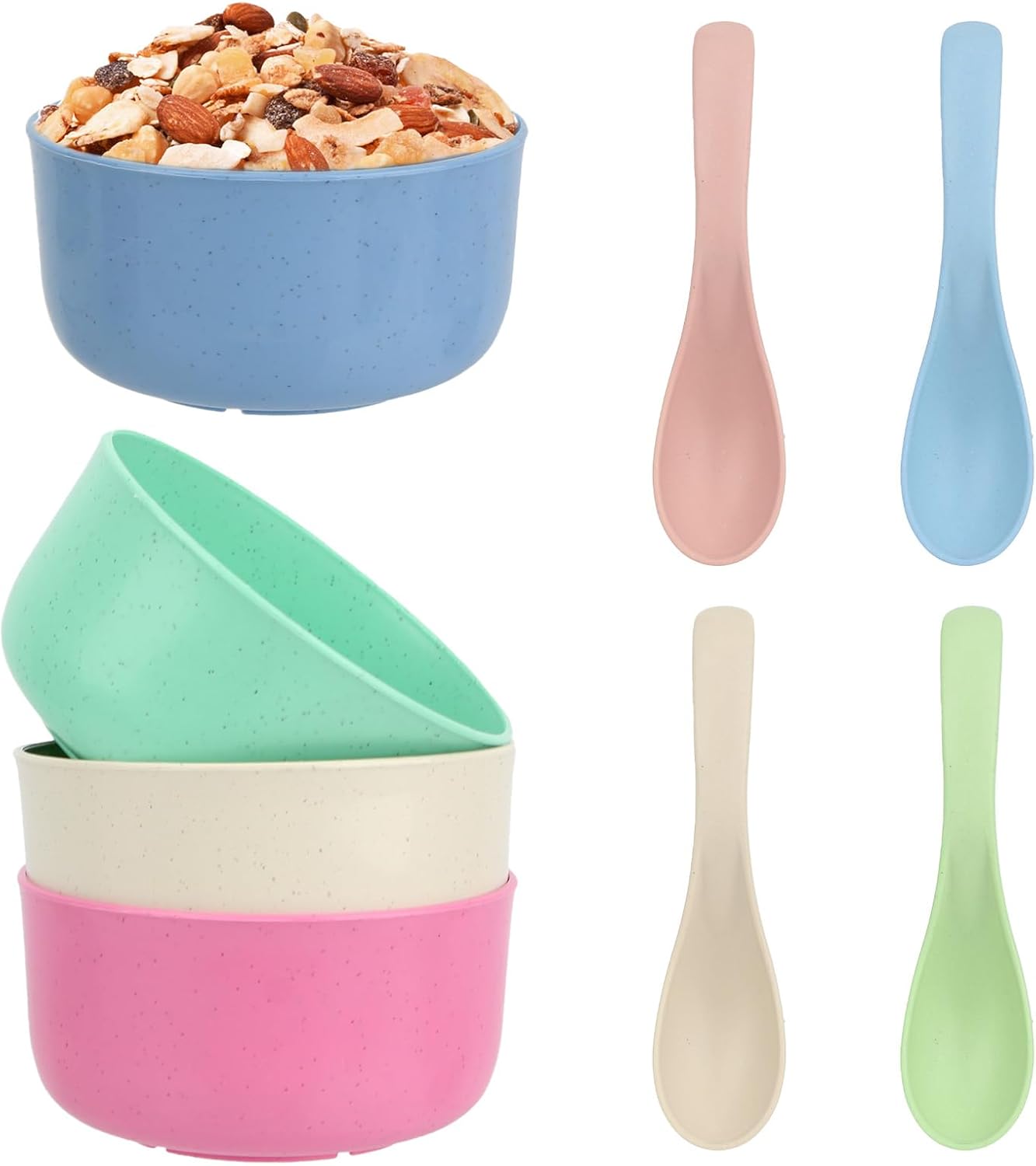 4Pcs Unbreakable Cereal Bowls - 450ml Lightweight Picnic Bowl ...