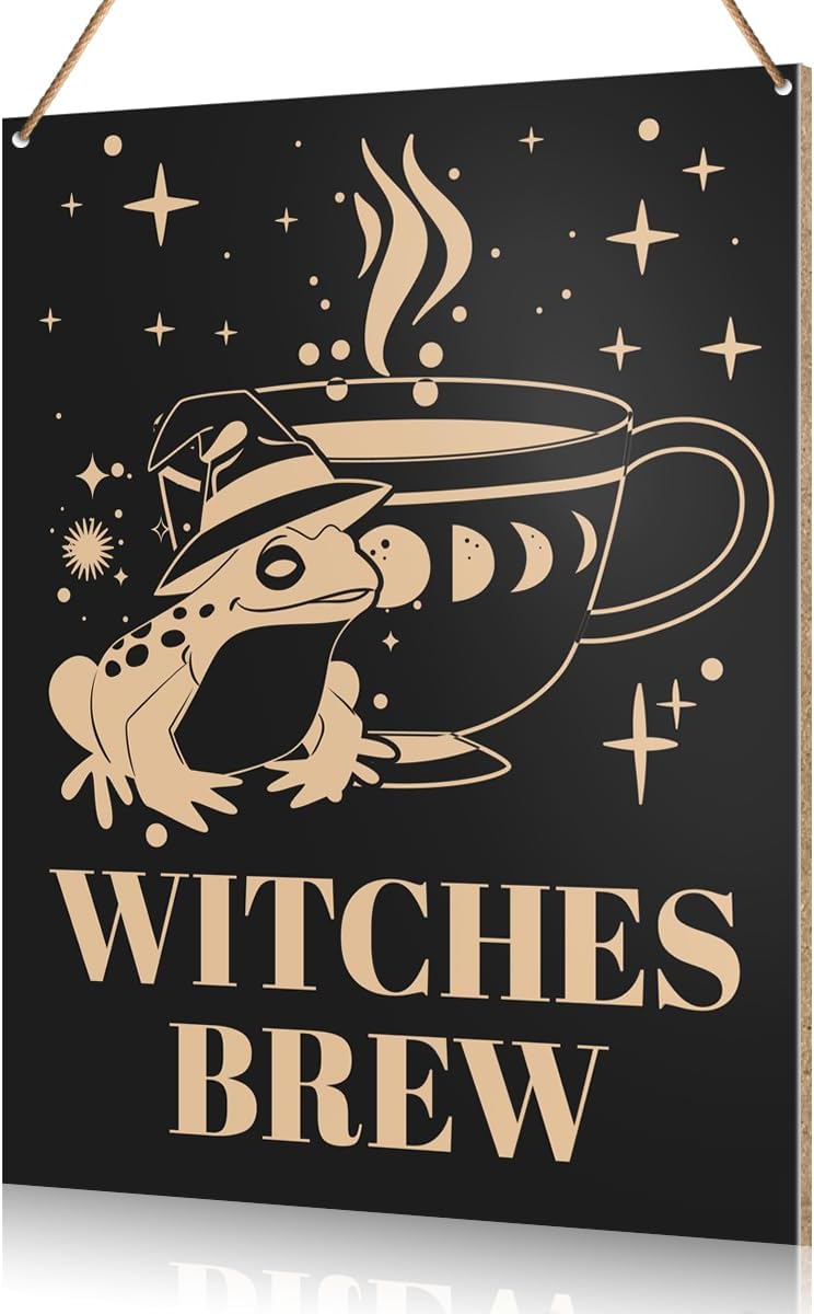 Amazon.com: UDNADKEX Witch Coffee Bar Hanging Sign Decor, Witches Brew ...