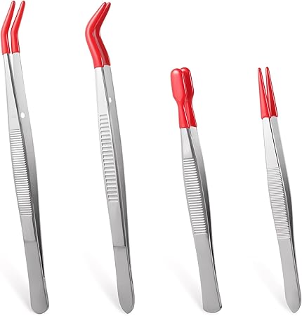 4 Pieces Tweezers with Rubber Tips Tweezers Flat Bent Pointed Tip with ...