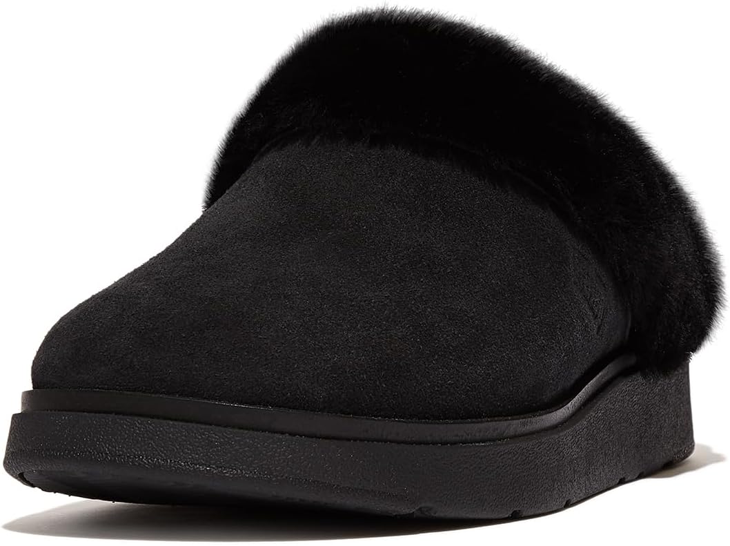 Amazon.com | FitFlop Women's Gen-ff Shearling-Collar Suede Slippers ...