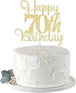 Amazon.com: Happy 70th Birthday Cake Topper - Gold Glitter Men and ...