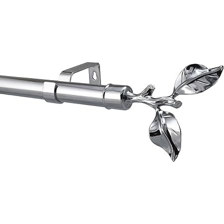 YHO Extendable Curtain Pole Silver Chrome Metal Curtain Pole Set 28mm ...