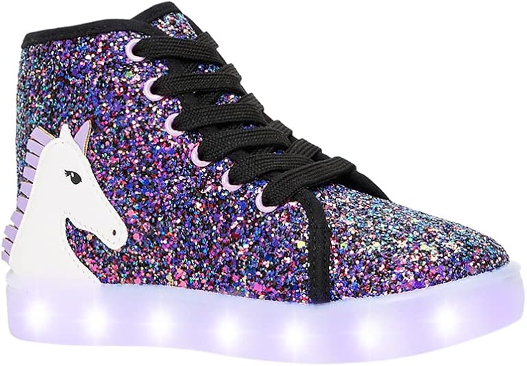 Amazon.com | FabKids Unicorn Light Up Shoes for Girls Glitter High Top ...