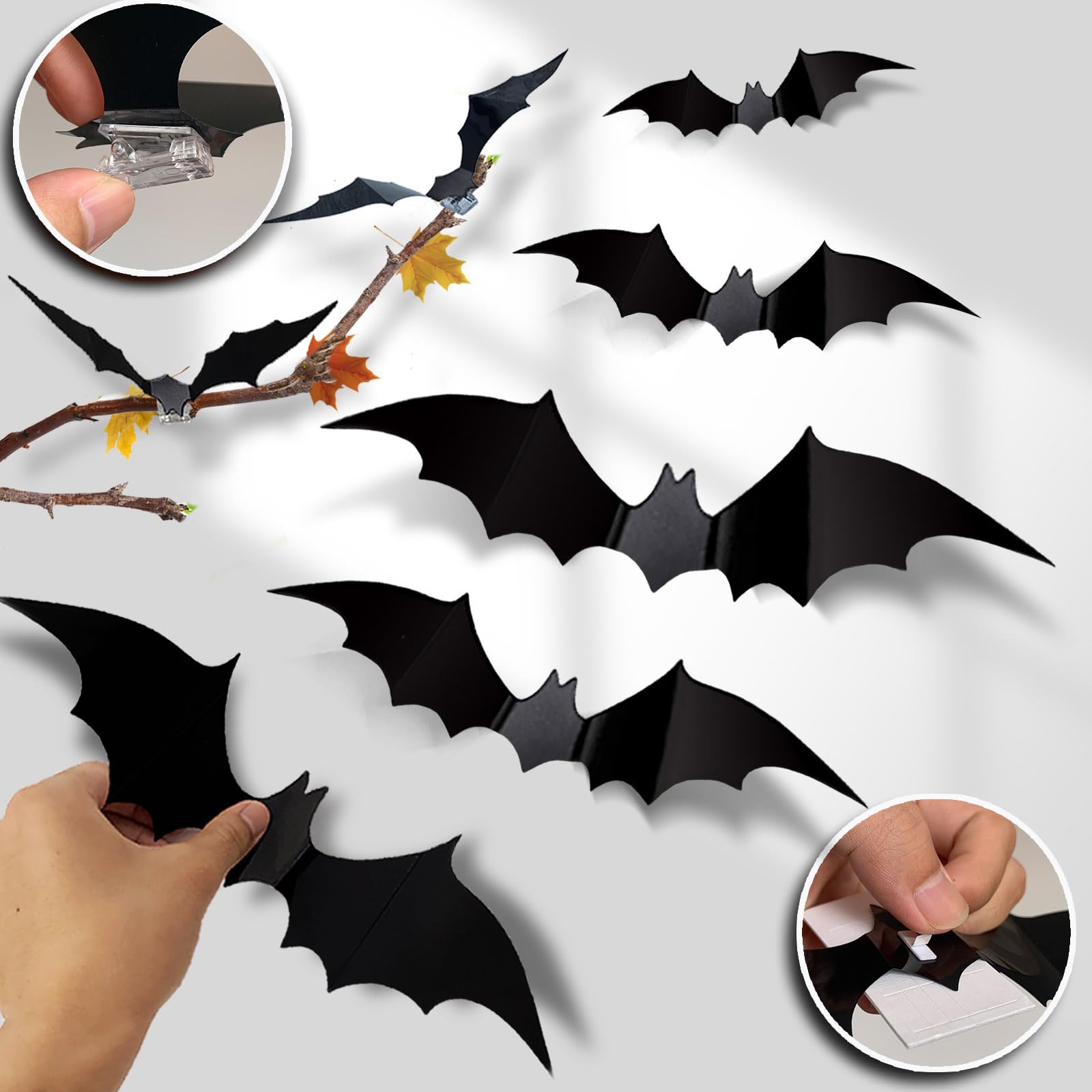 Amazon.com: Halloween Bats Wall Decor, 60 Pcs 3D Plastic Bats ...