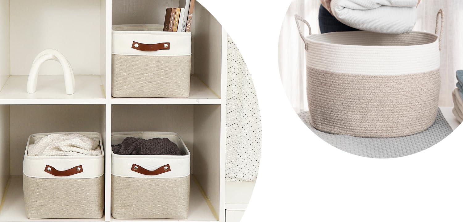 Amazon.com: Extra Large Basket + Set of 3 Large Fabric Baskets - BROWN ...
