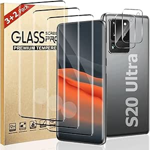 Amazon.com: 3+2 Pack Galaxy S20 Ultra Screen Protector and Camera Lens Protectors,9H Hardness,3D ...