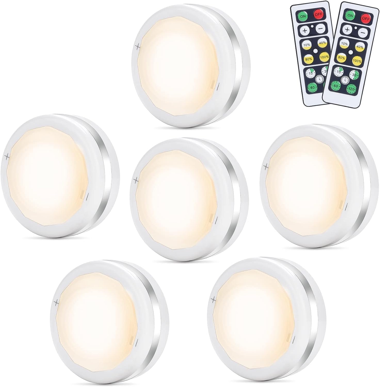 Bawoo LED Puck Lights 6 Pack, Remote Control, Warm White Brightness ...
