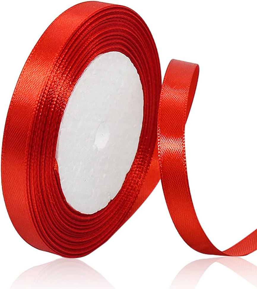 Amazon.com: Solid Color Red Satin Ribbon, 3/8 Inches x 25 Yards Fabric ...