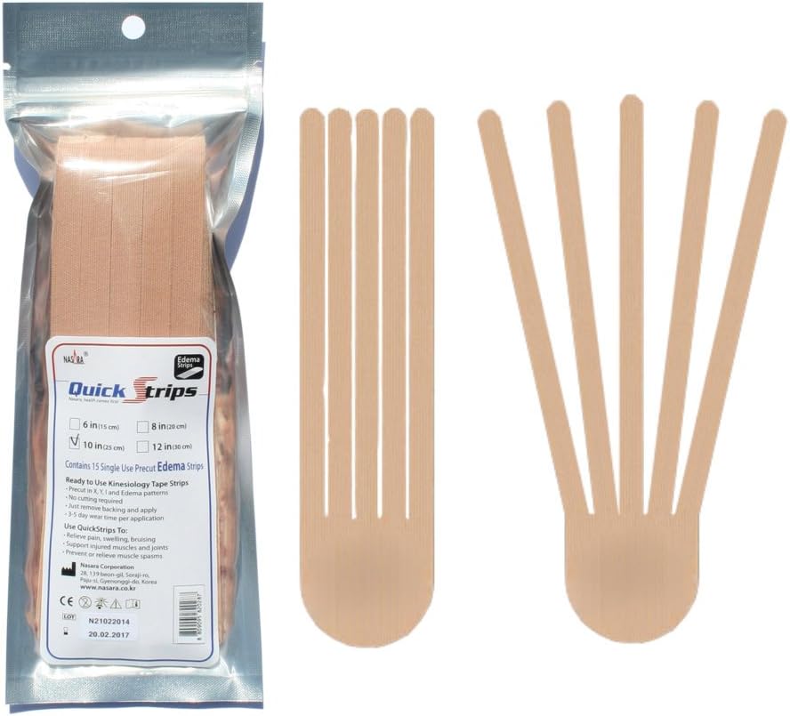 Amazon.com: Nasara QuickStrips Precut Kinesiology Tape Strips - 10" Edema Pattern - 15 Pack ...