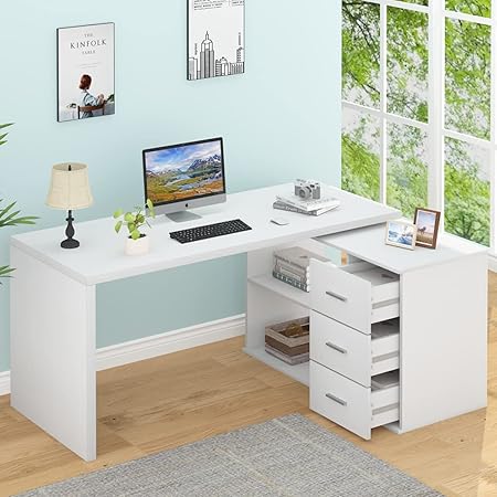 Amazon.com: Homsee Home Office Computer Desk Corner Desk with 3 Drawers ...