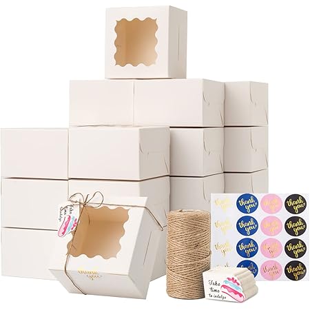 Amazon.com: Bekoetoz 100Pcs Paper Cookie Boxes With Window Small Bakery ...
